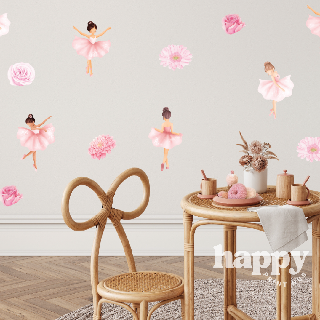Ballerina Wall Decals | Peel & Stick Floral Fabric Stickers – Happy ...
