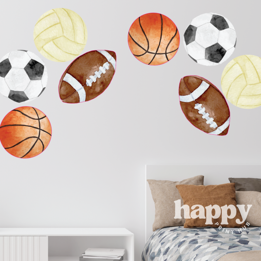 Sports Ball Removable Wall Decals | Netball, Rugby, Basketball & Soccer ...